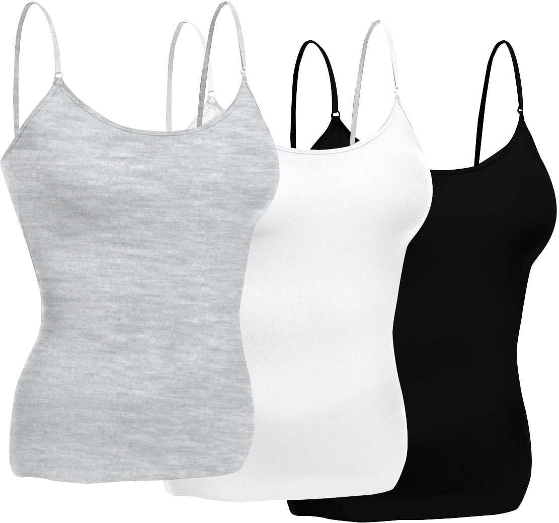 Essential Basic Women's Cotton Spandex Cami - 3Pack - Black, Gray ...