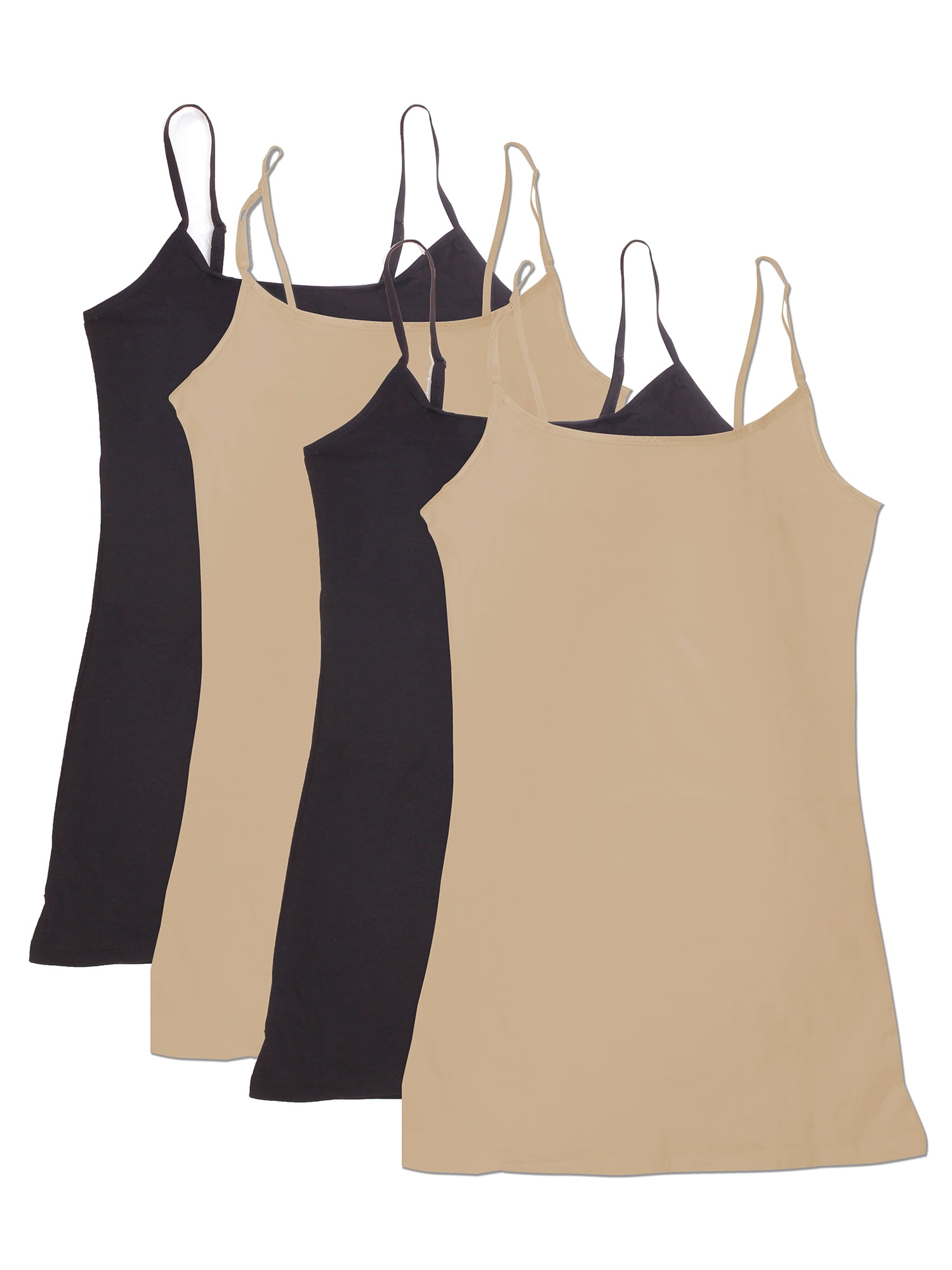 Essential Basic Women Value Pack Long Camisole Cami - Black, Black ...