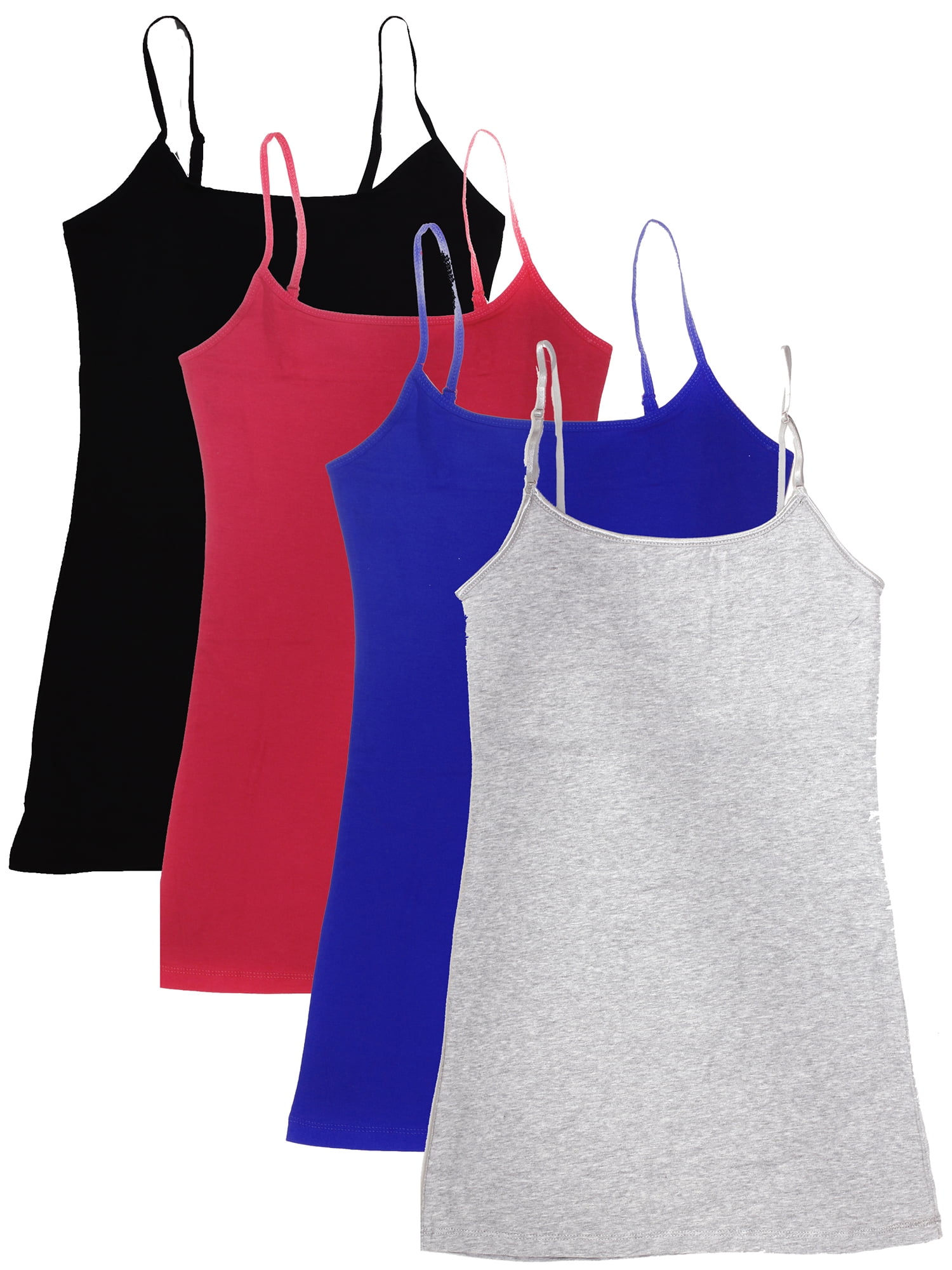 Essential Basic Women Value Pack Long Camisole Cami - Black, Red, Royal ...