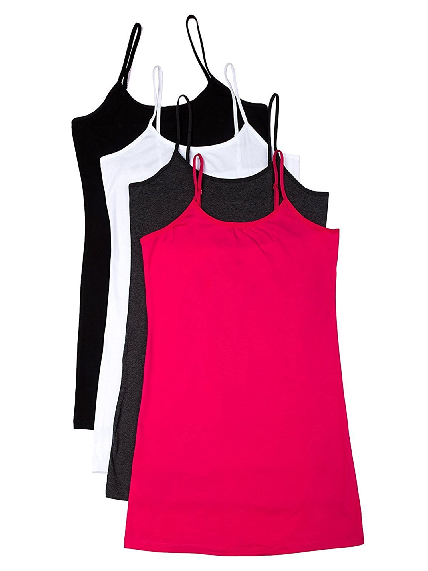 Essential Basic Women Value Pack Long Camisole Cami - Black, White ...