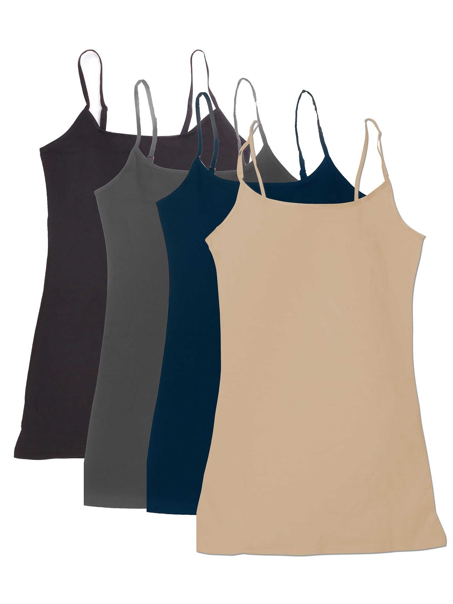 Essential Basic Women Value Pack Long Camisole Cami - Khaki, Navy ...