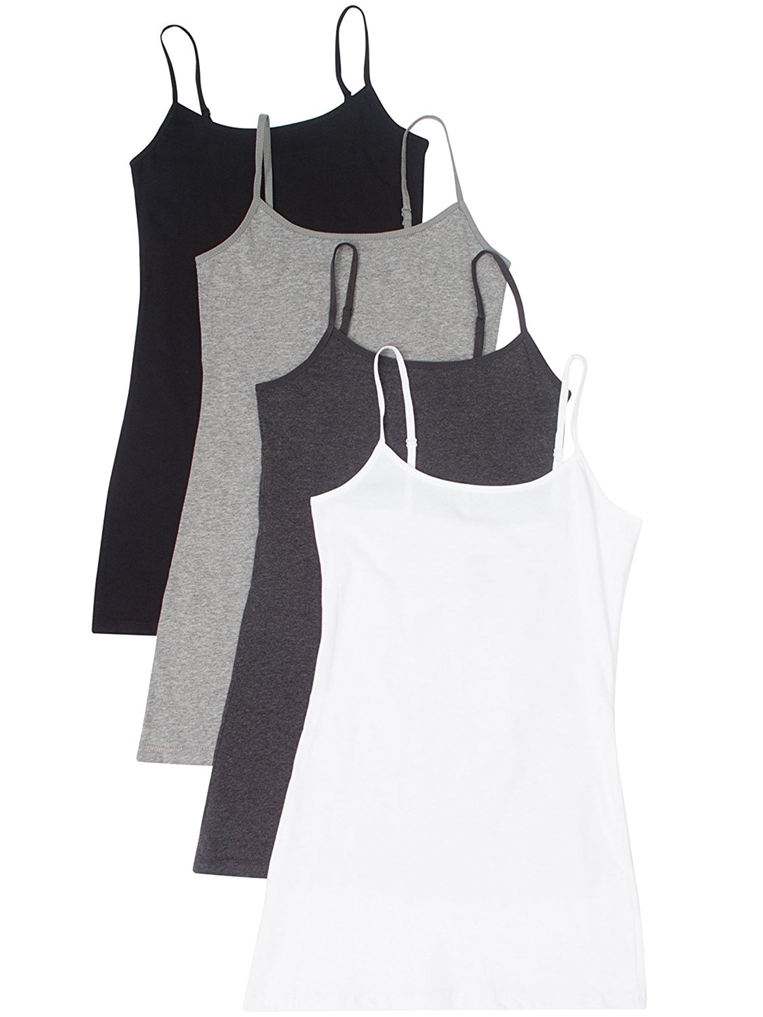 Essential Basic Women Value Pack Long Camisole Cami - White, HCharcoal ...