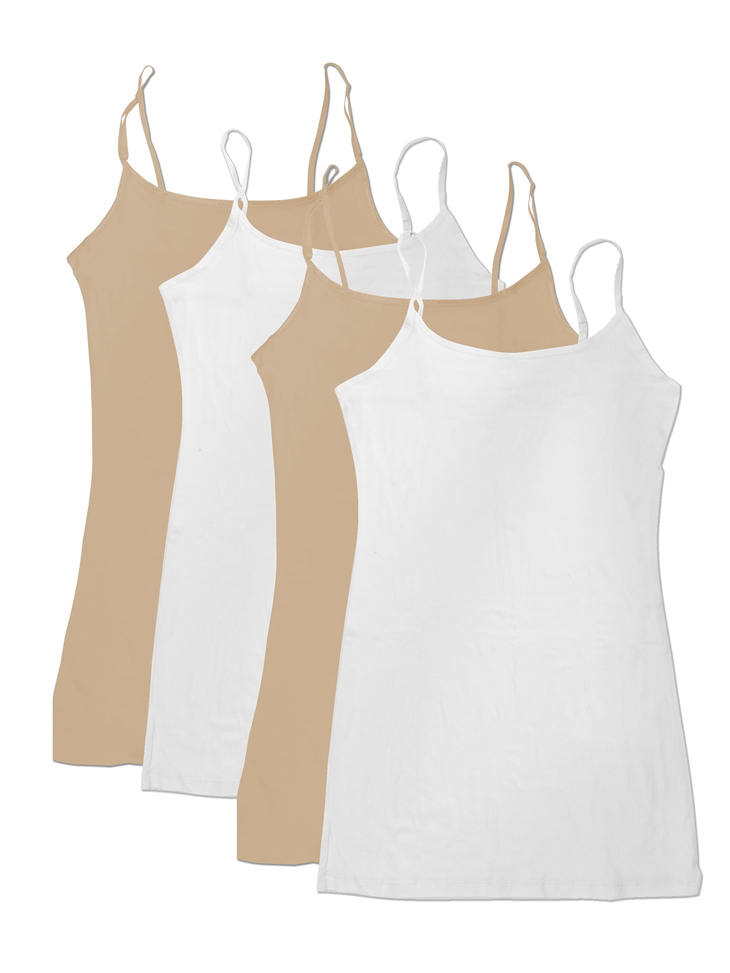 Essential Basic Women Value Pack Long Camisole Cami - White, White ...