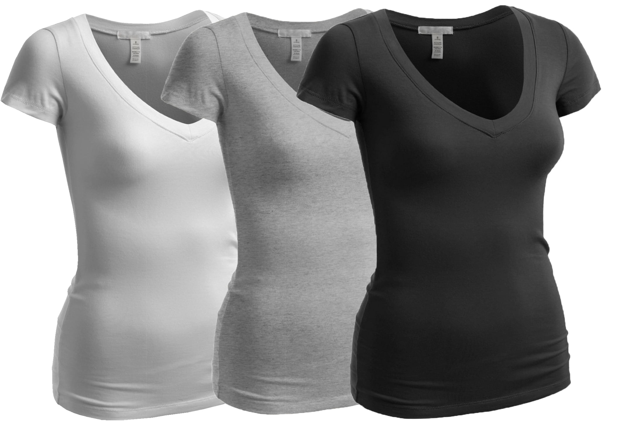 Essential Basic Women's Plain Short Sleeve V Neck T Shirt(3P-Blk/Hgry ...