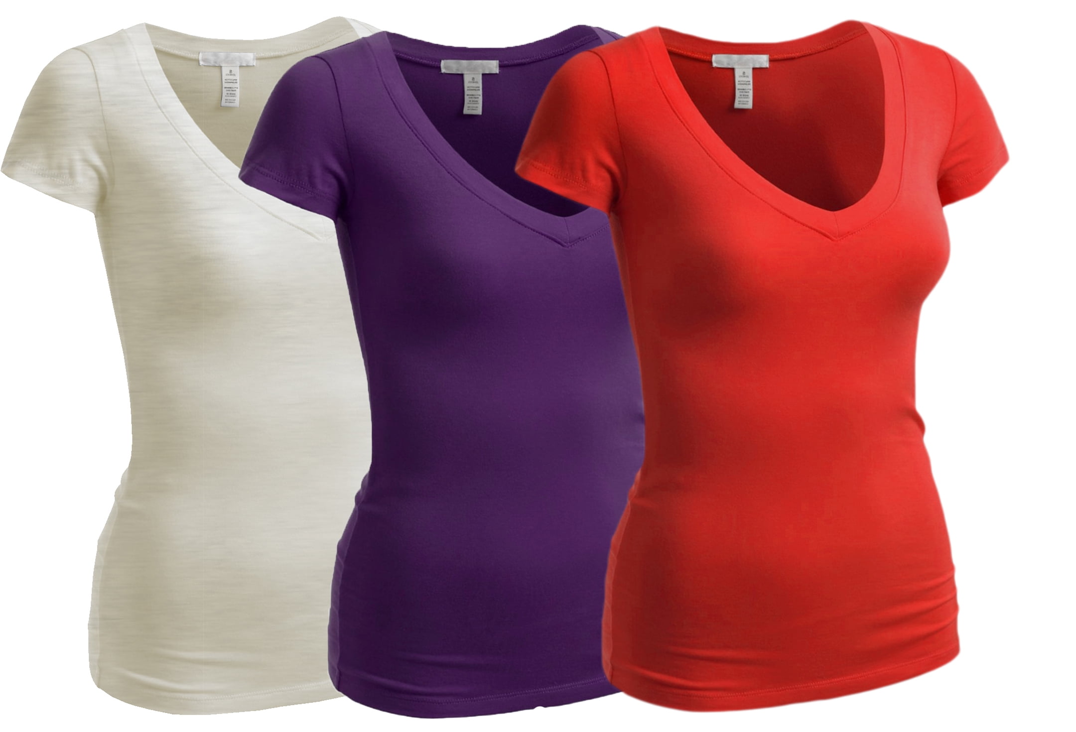 Essential Basic Women's Plain Short Sleeve V Neck T Shirt(3P-Red/Prpl ...