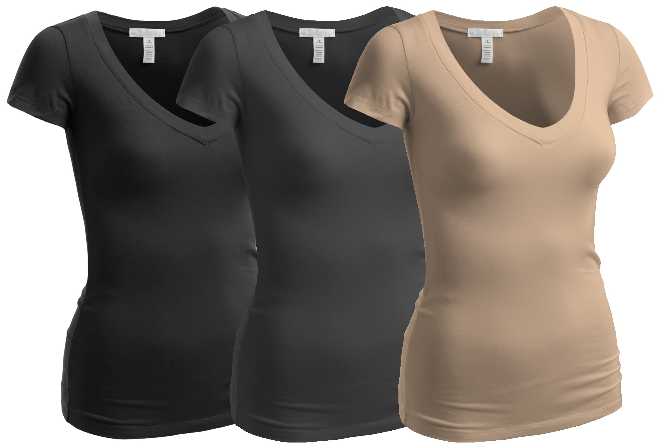 Essential Basic Women's Plain Short Sleeve V Neck T Shirts - 3Pk ...