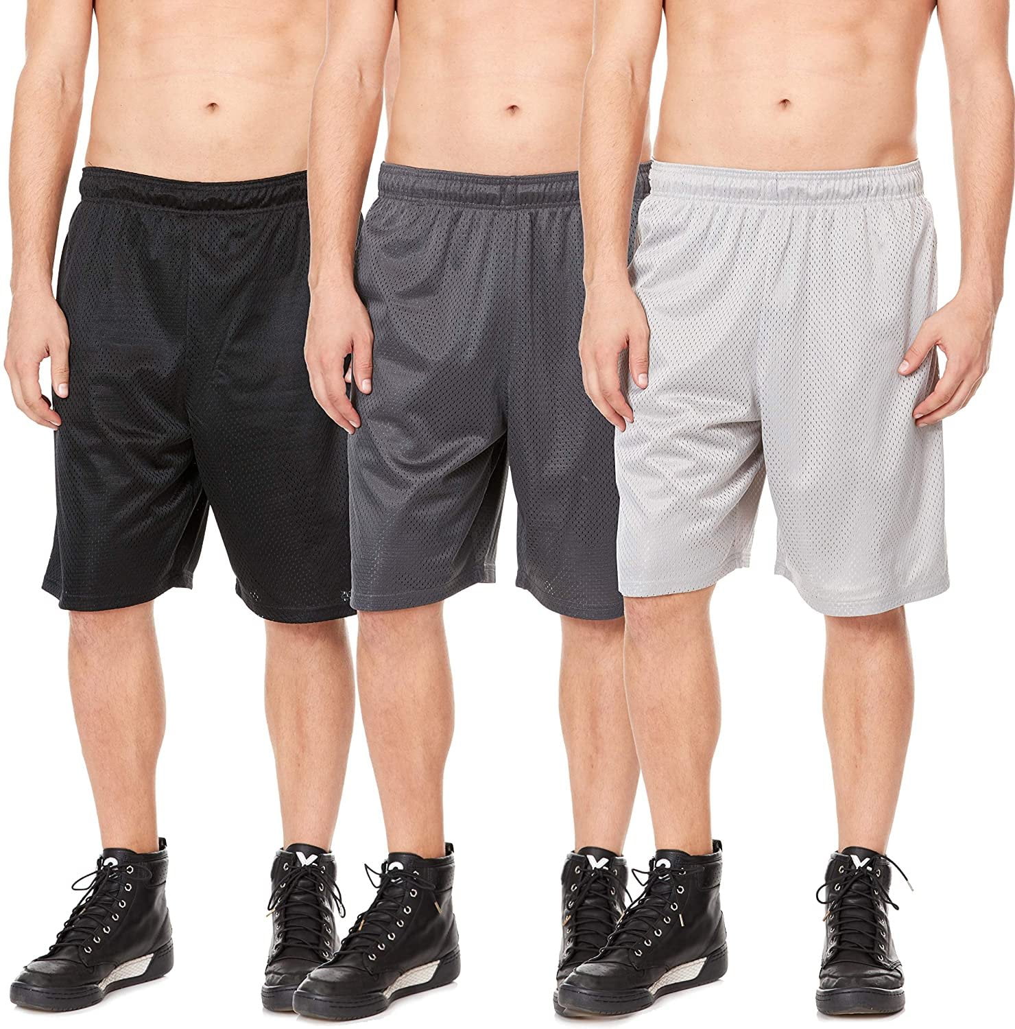 Essential Elements Mens Active Mesh Workout Shorts, 3 Pack, X-Large ...