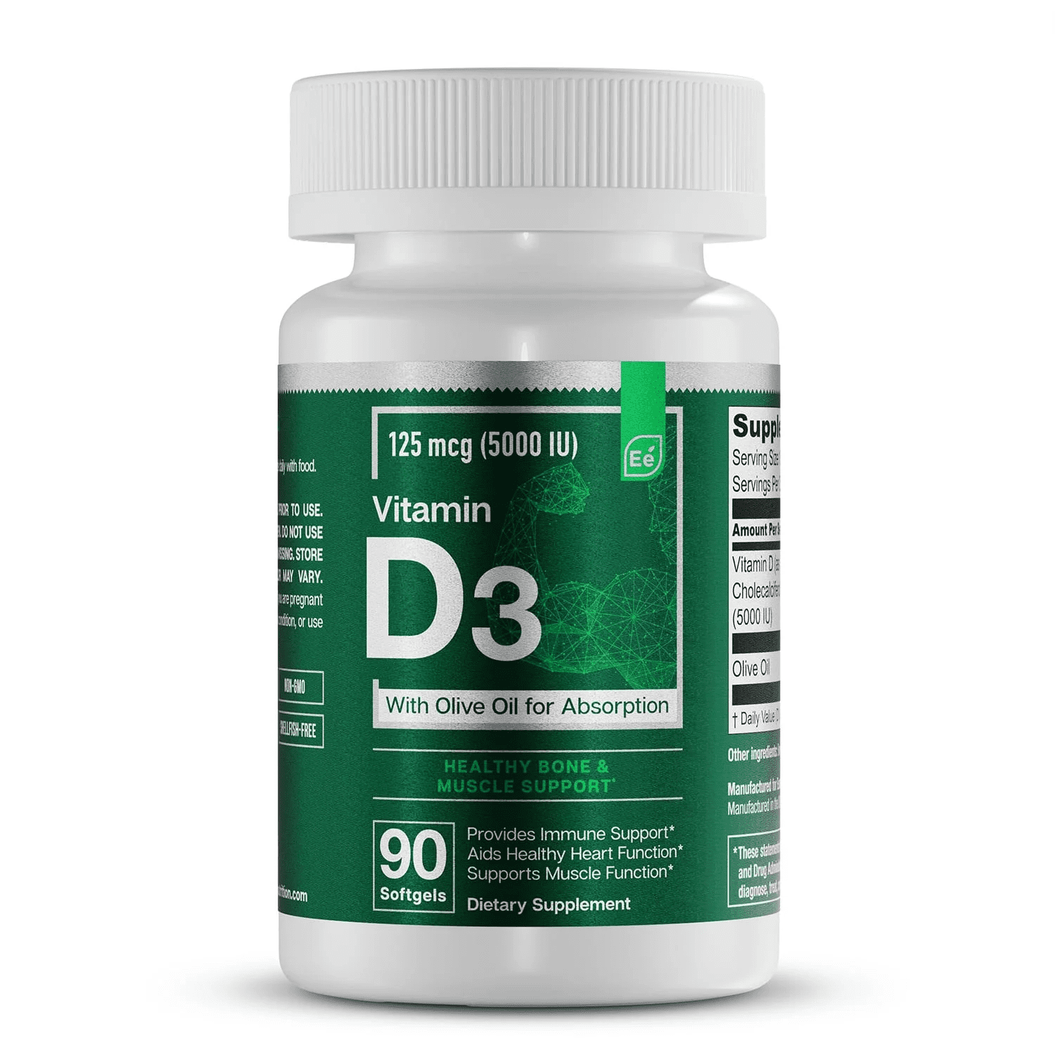 Essential Elements D3 Vitamins 5000 IU Softgels with Olive Oil for Bone ...