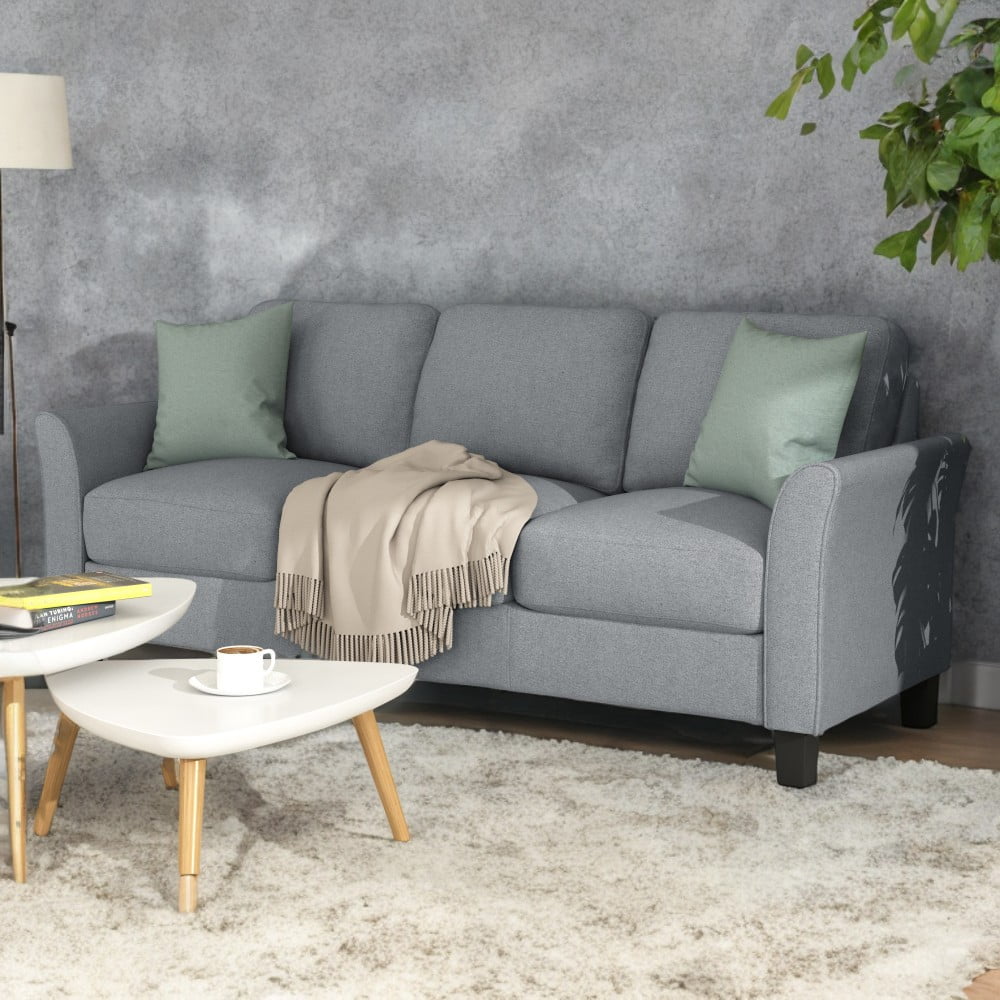 Essential Gray Linen Fabric 3-Seat Sofa - Comfortable Stylish Living ...