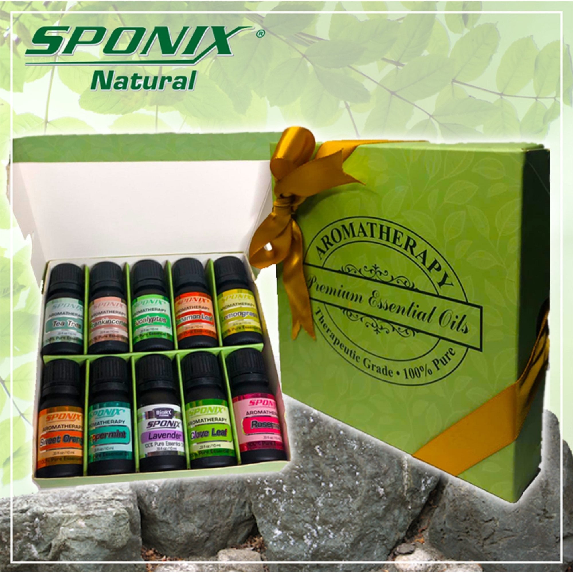 Sponix Non-Toxic Organic Therapeutic Essential Oil Gift Set - 10 x 10ml ...