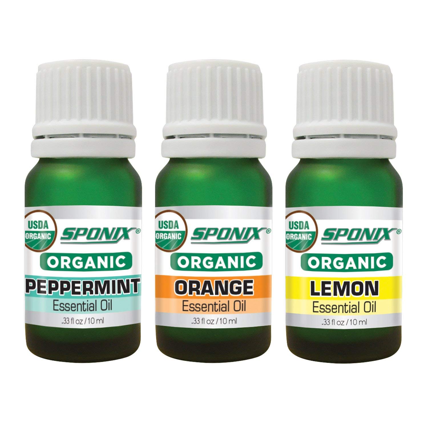 Essential Oil ( 3 x 30 ml ) Peppermint, Orange, Lemon USDA Organic Made ...