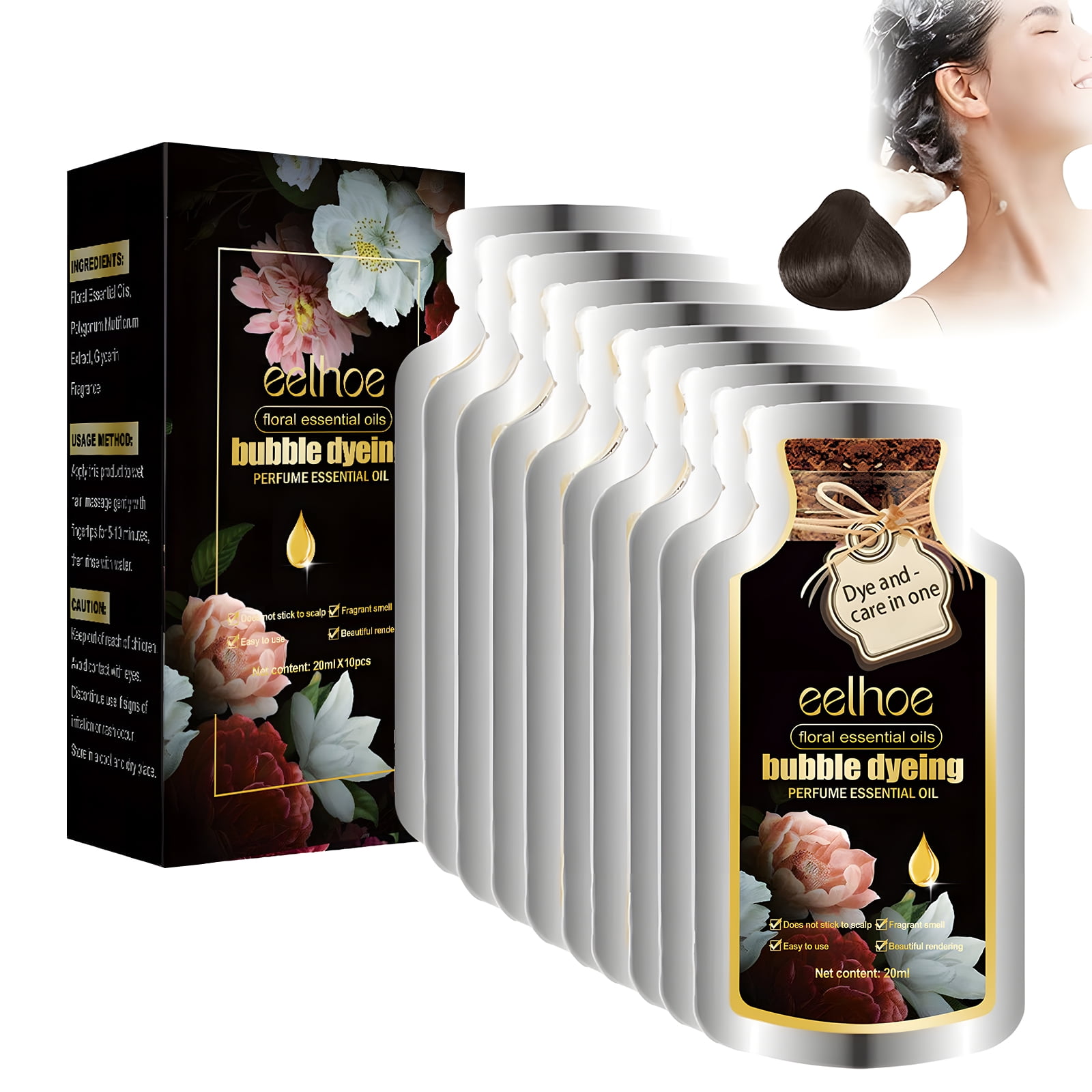 Essential Oil Bubble Hair Dye, Black Hair Foaming Shampoo, Lazy ...