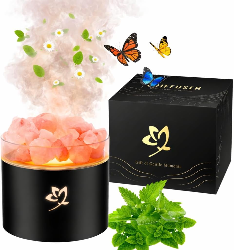 Essential Oil Diffuser - Black Himalayan Salt Lamp Diffuser for Bedroom ...