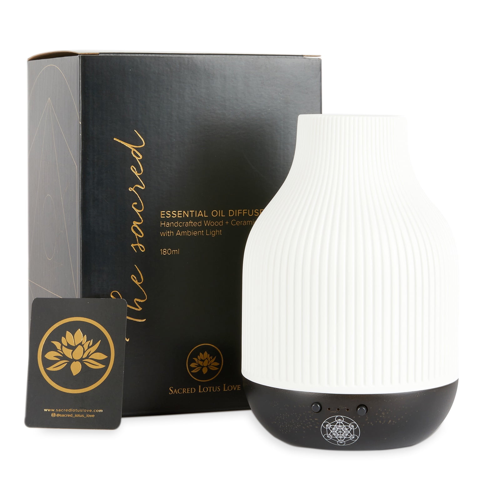 Essential Oil Diffuser Lamp, Black Ceramic + Wood, Ultrasonic 180ml ...