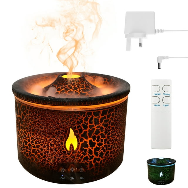 Essential Oil Diffuser Volcano Diffuser 360ml Flame Fire Volcano Humidifier with 2 Modes Remote ...