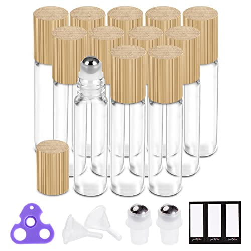 Essential Oil Roller Bottles 10ml ( Clear Glass Bottle with Bamboo Lid ...