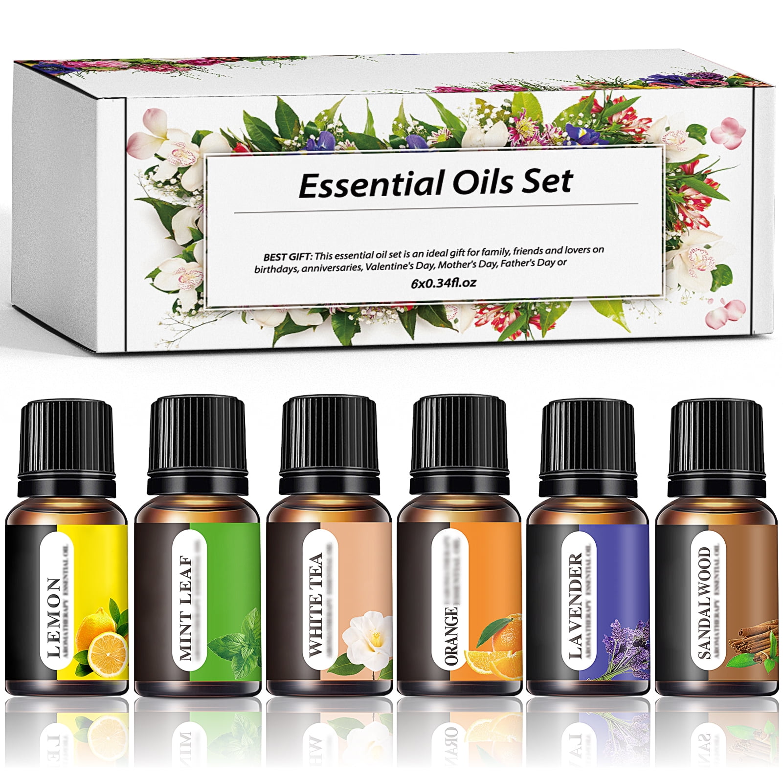 Essential Oil Set (6*0.34oz), 6 Aromatherapy Oil Gift Sets for Home ...