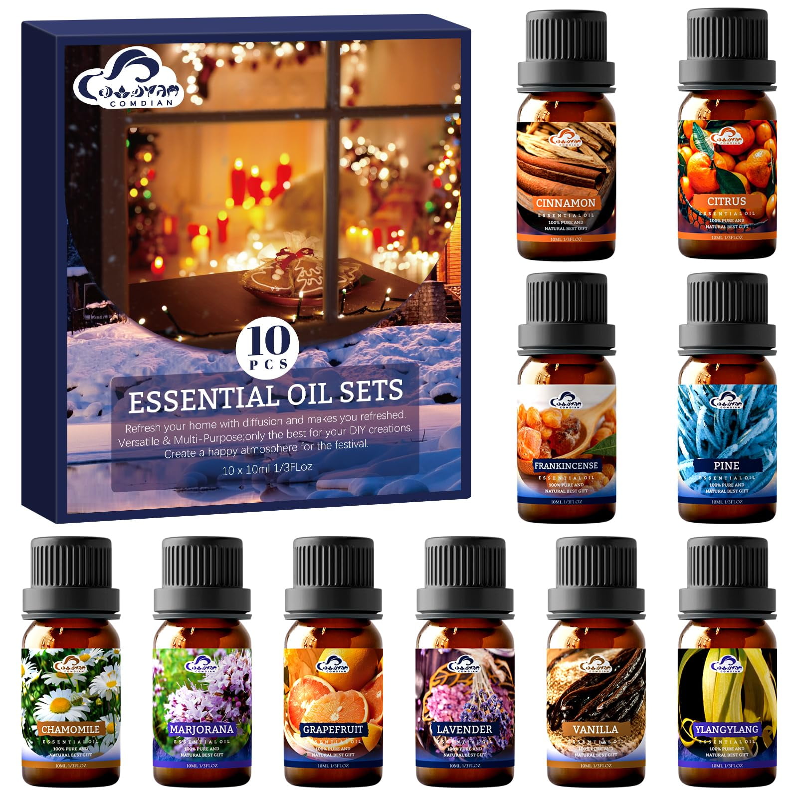 Essential Oil Set Winter,10 Pcs Holiday Fragrance Oils for Diffusers ...