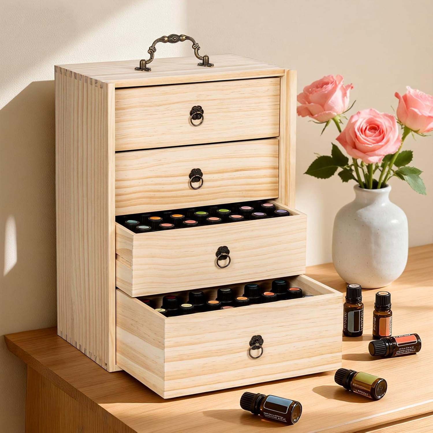 Essential Oils Box for 112 Bottles, Wooden Storage Organizer Holds 5 ...