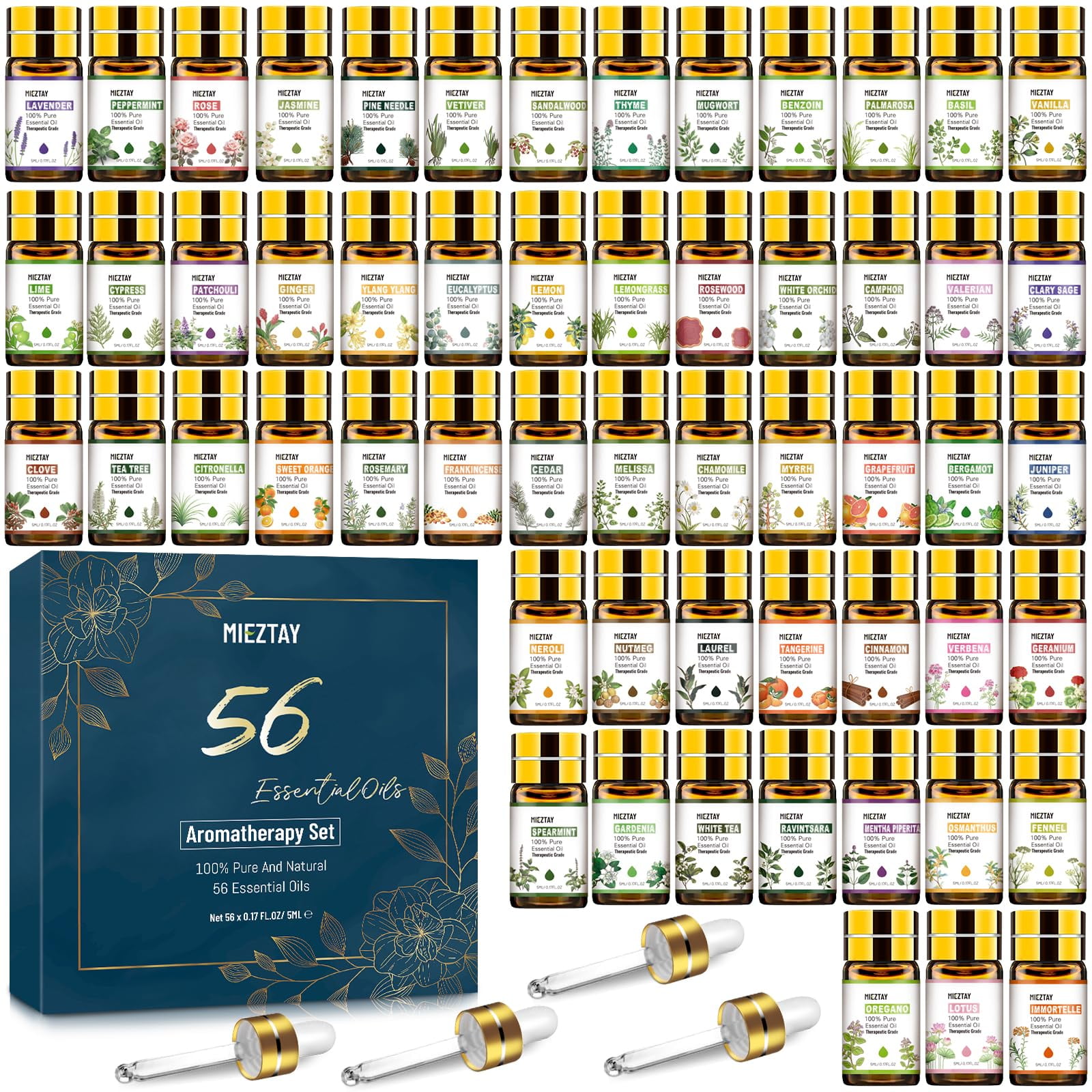 Essential Oils Set - 56 Pcs Premium Essential Oil Kit for Candle Making, Diffusers, Massages ...