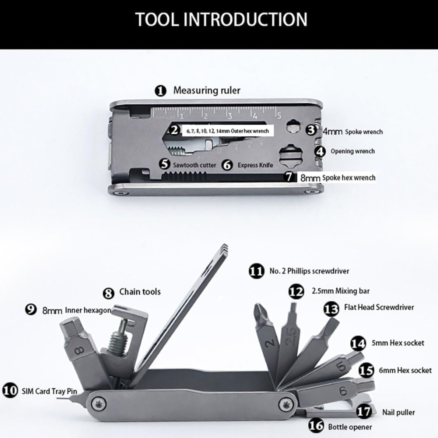 Essential Portable Stainless Steel 17 in 1 Multi-Tool Bike Repair Kit ...