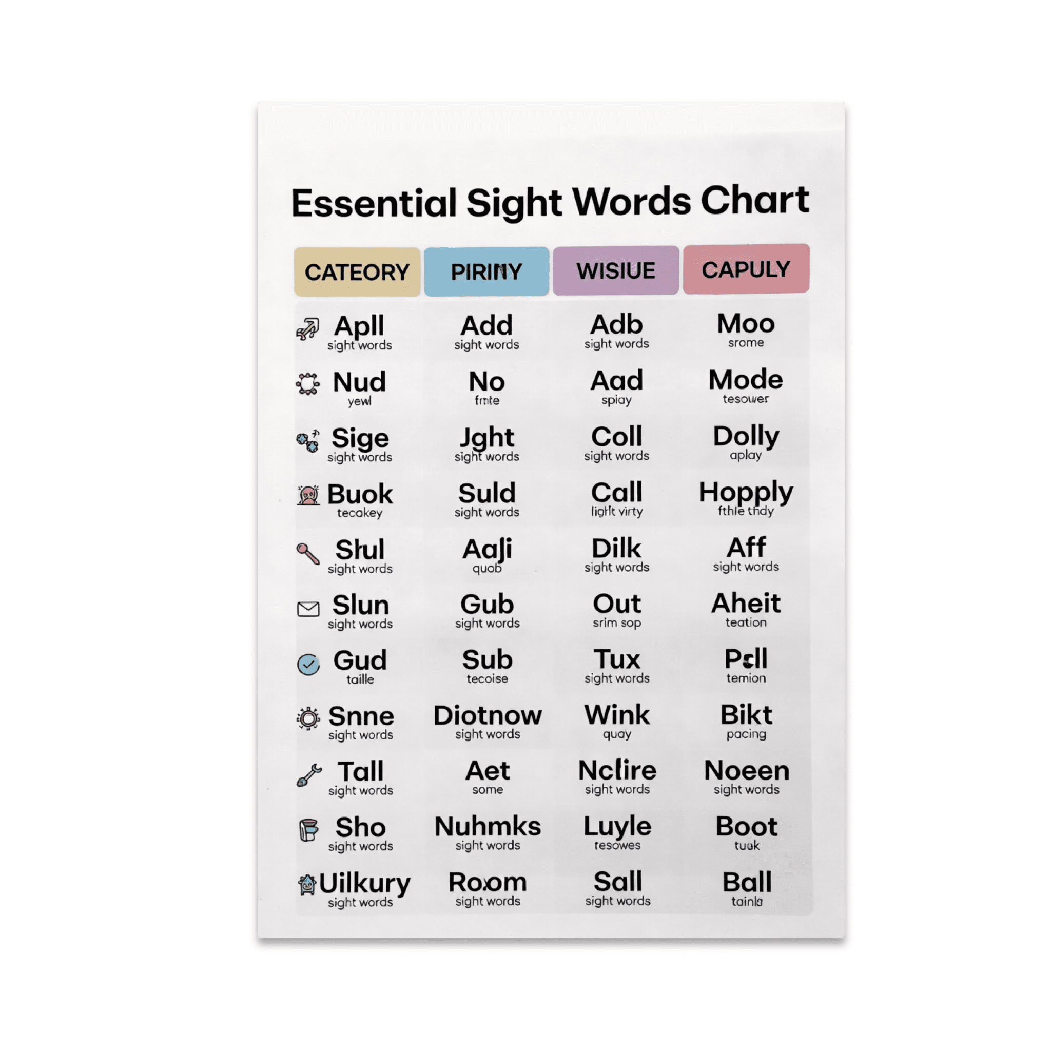 Essential Sight Words Comparison Chart - Educators - 13x19 Glossy ...