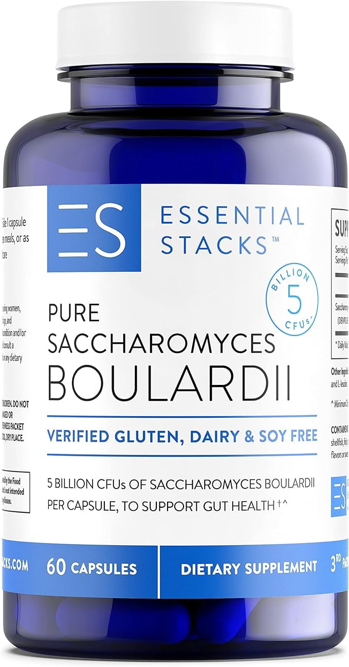 Essential Stacks Saccharomyces Boulardii Probiotics (Non-GMO & Gluten Free) - 5 Billion CFUs for ...