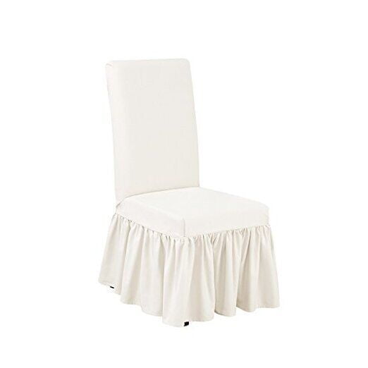 Essential Twill Ruffled Long Dining Chair Ruffled Dining Chair White ...