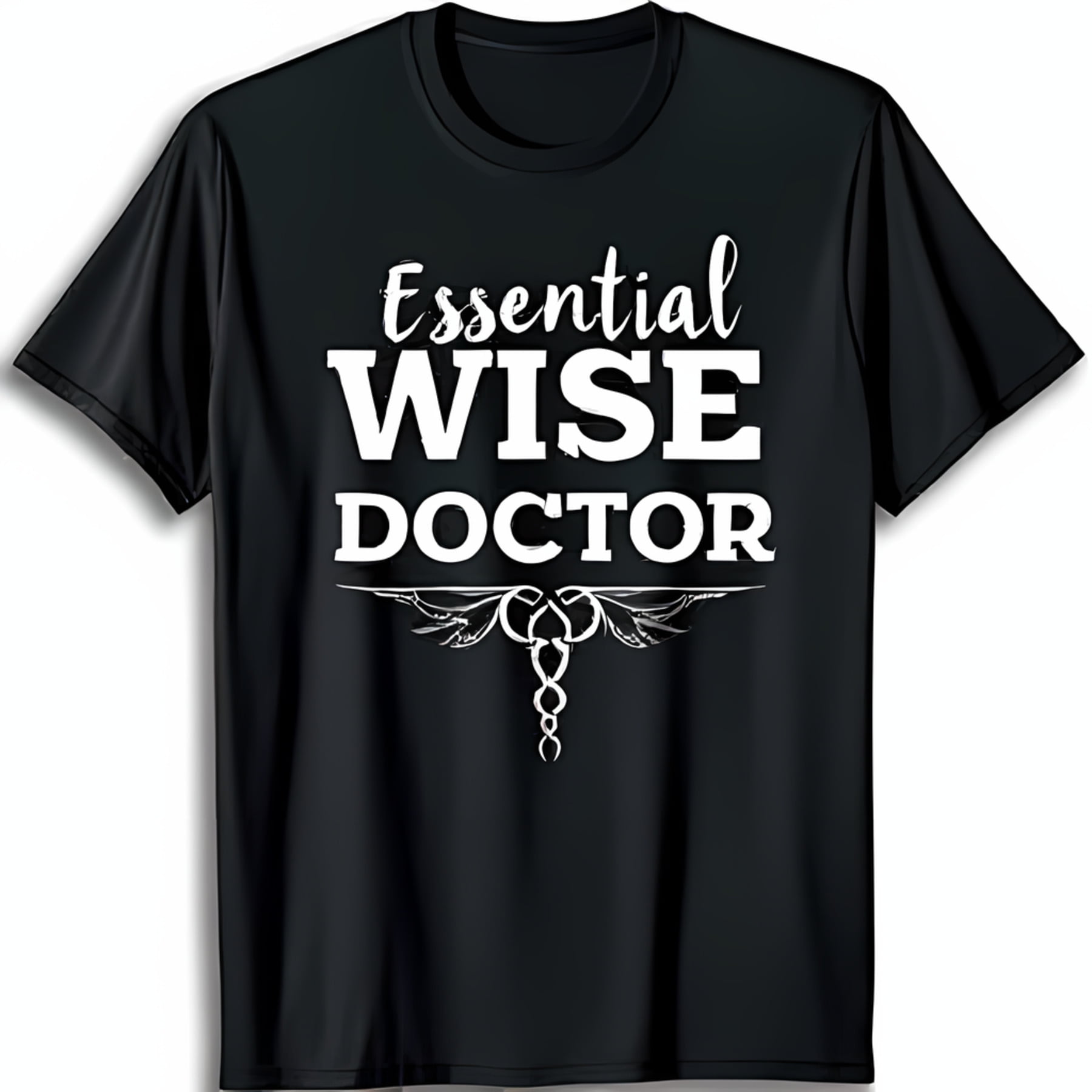 Essential Wise Doctor Black T-Shirt with Bold Caduceus Design for Healthcare Professionals ...