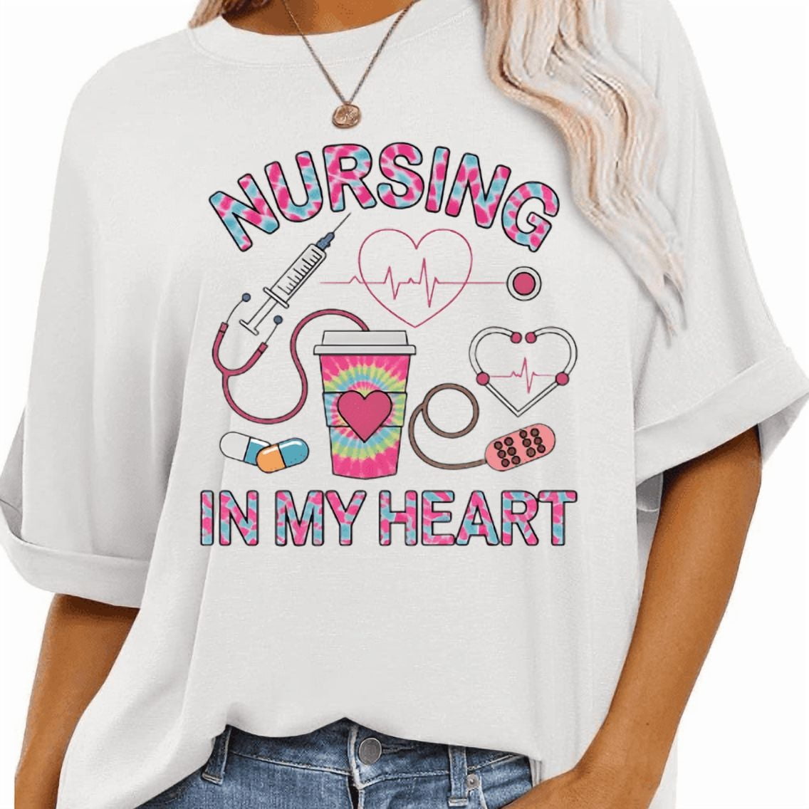 Essential Women's Nursing Tee – 100% Short Sleeve with a Fun Heart and ...