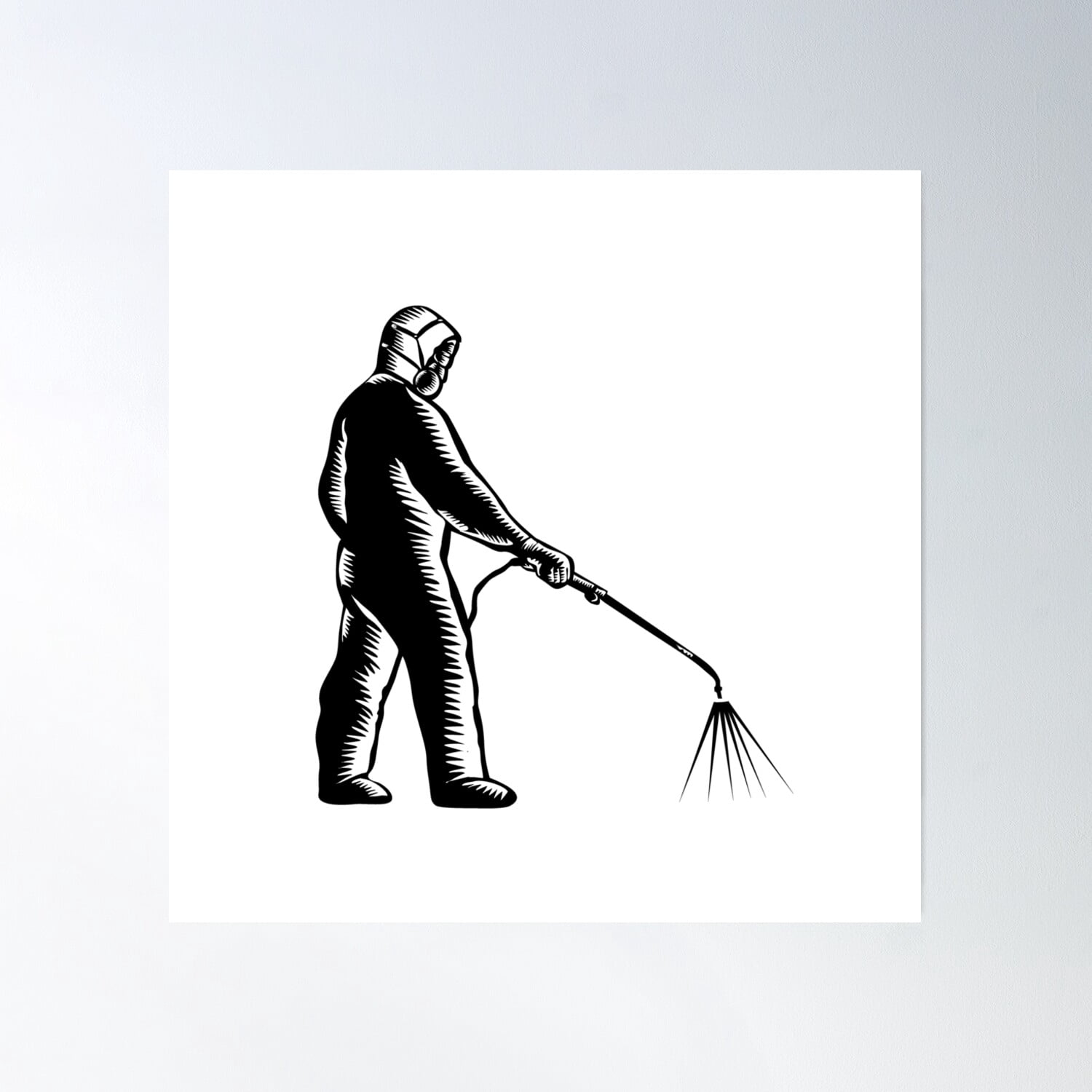 Essential Worker Wearing Ppe Spraying Disinfectant Woodcut Poster Wall ...