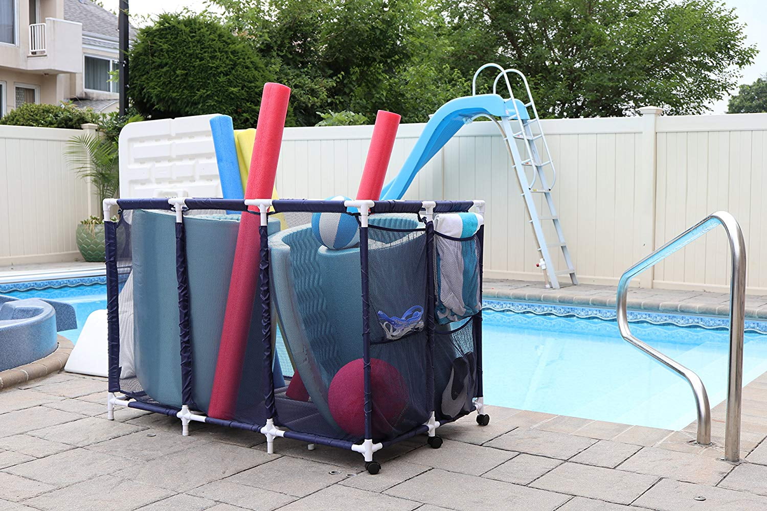 Essentially Yours Pool Organizer Storage Bin - Holds Pool Floats Toys ...