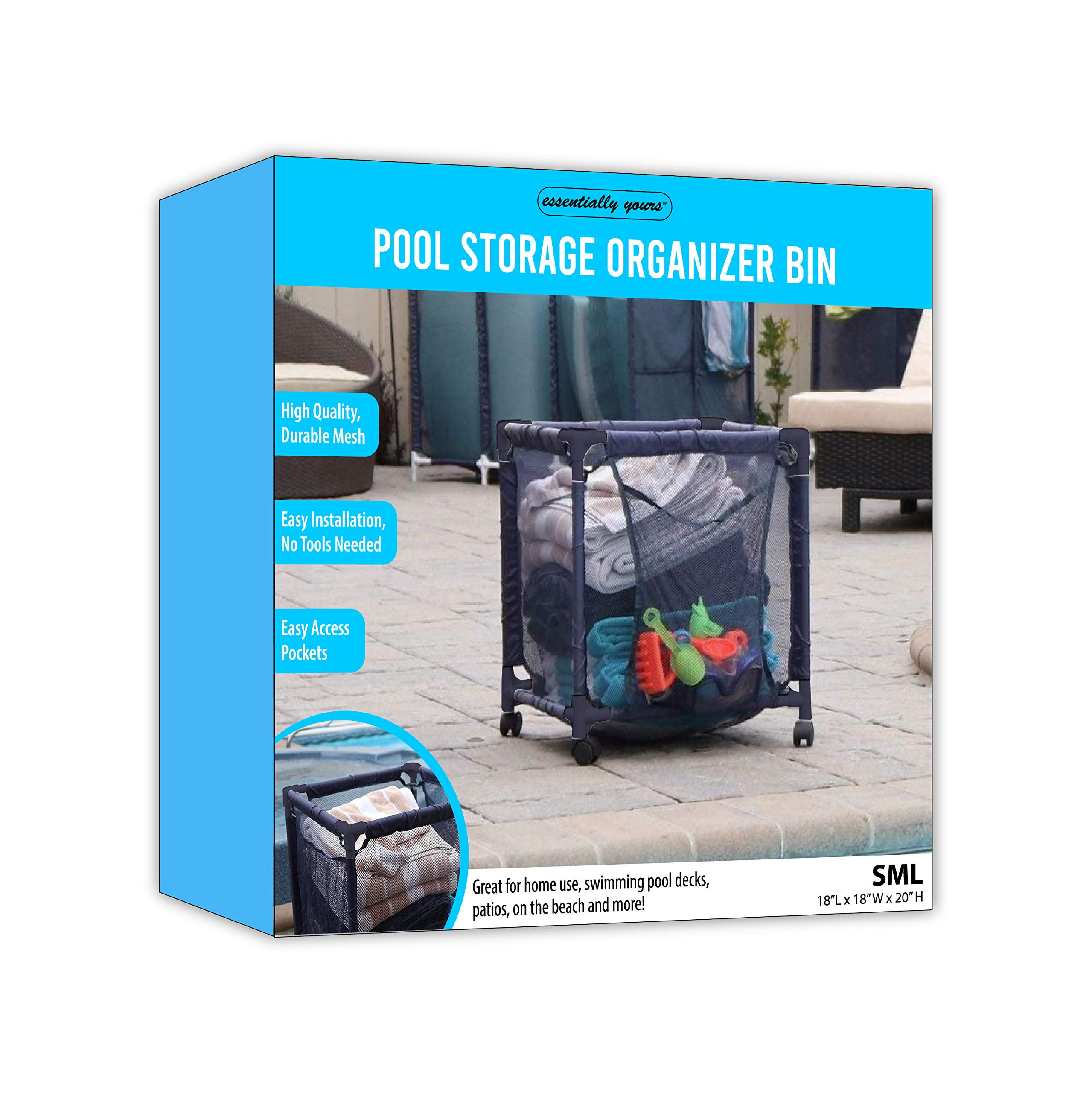 Essentially Yours Rolling Pool Storage Small Organizer Bin, (18" W x 18 ...