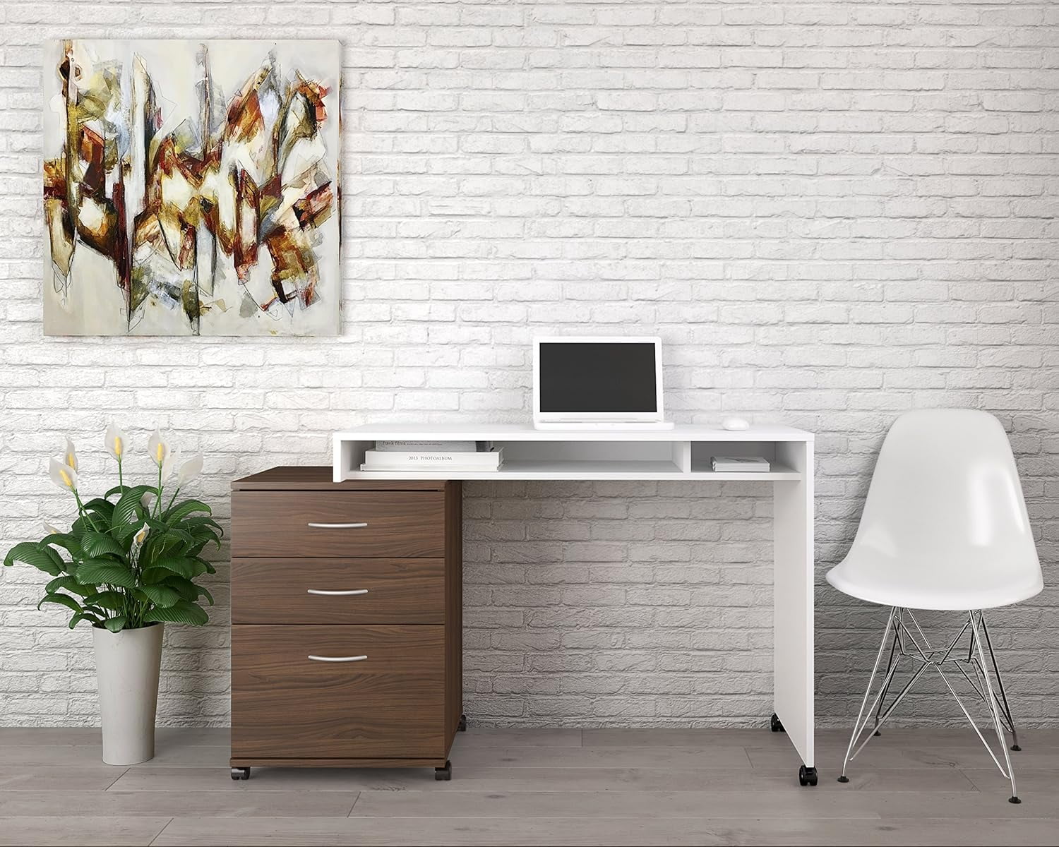 Essentials 2 Piece Home Office Set, White & Walnut - Walmart.com