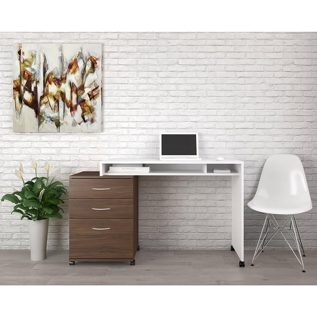 Essentials 2 Piece Home Office Set, White & Walnut - Walmart.com