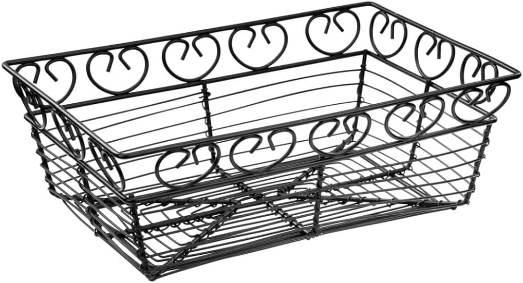 Essentials- 9" Aluminum Rectangular Wire Serving Basket Black Color- Dinner Roll Baskets Food ...