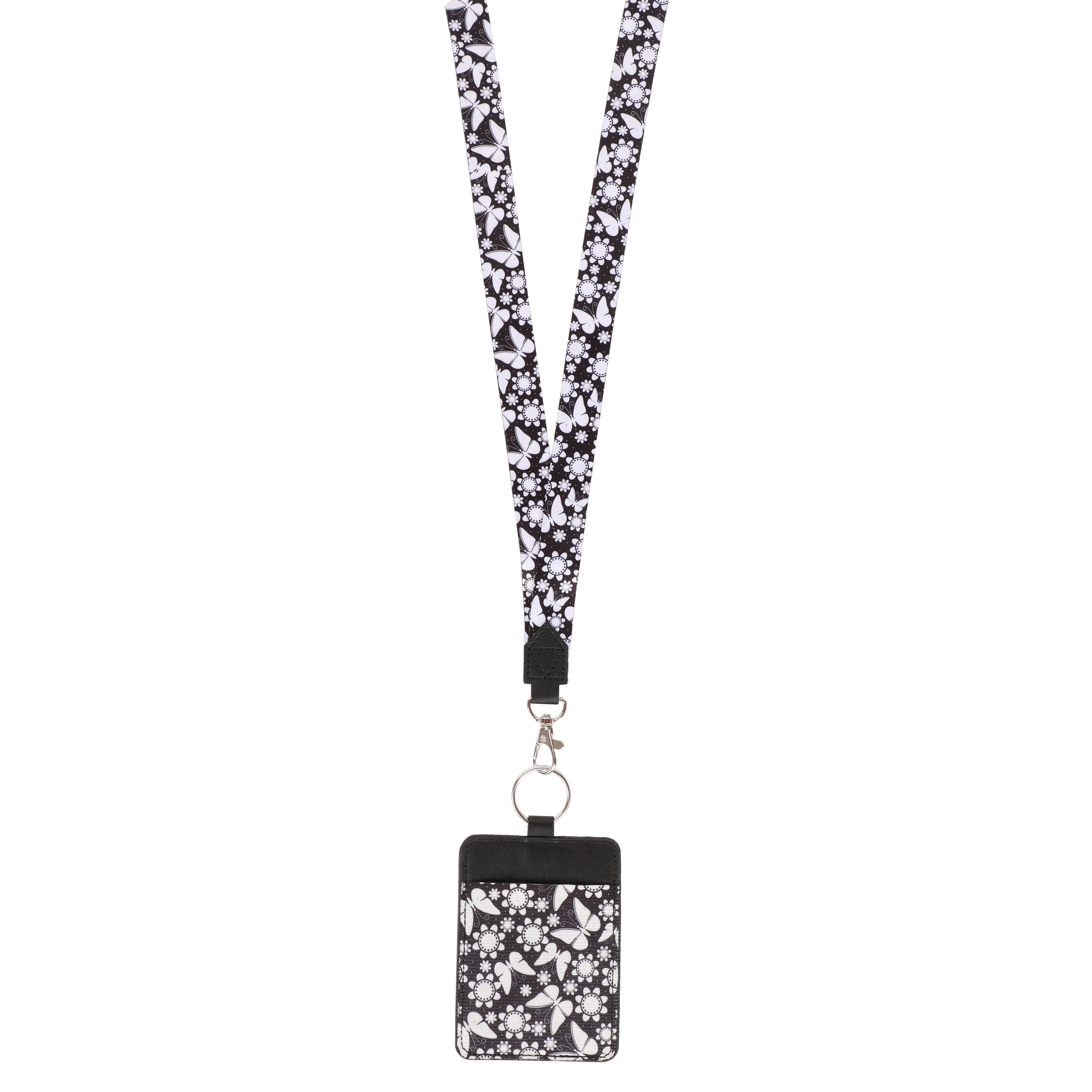 Essentials Brand Black And White Butterfly Flutter Lanyard with ID ...