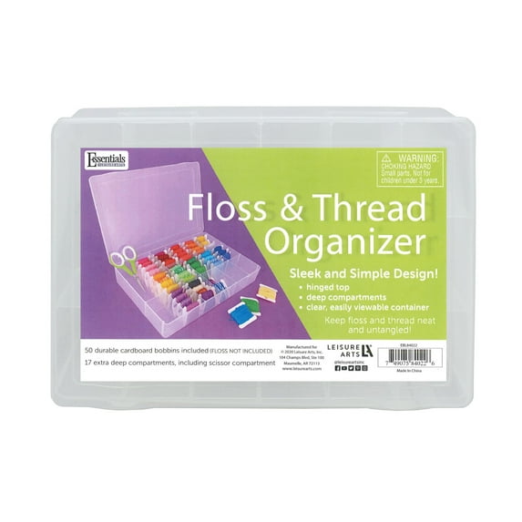 Essentials By Leisure Arts Floss Organizer Box with 17 Compartments and ...