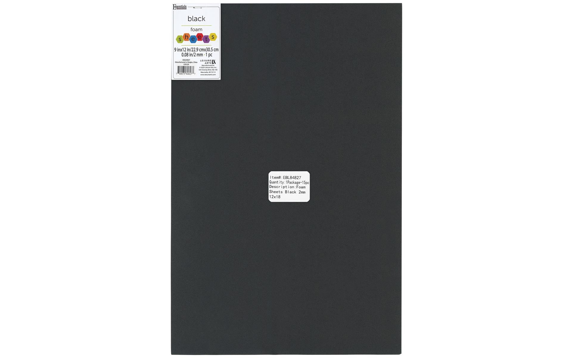 Essentials by Leisure Foam Sheet 12x18 Inch 2mm Black 15-Pack, Crafting ...