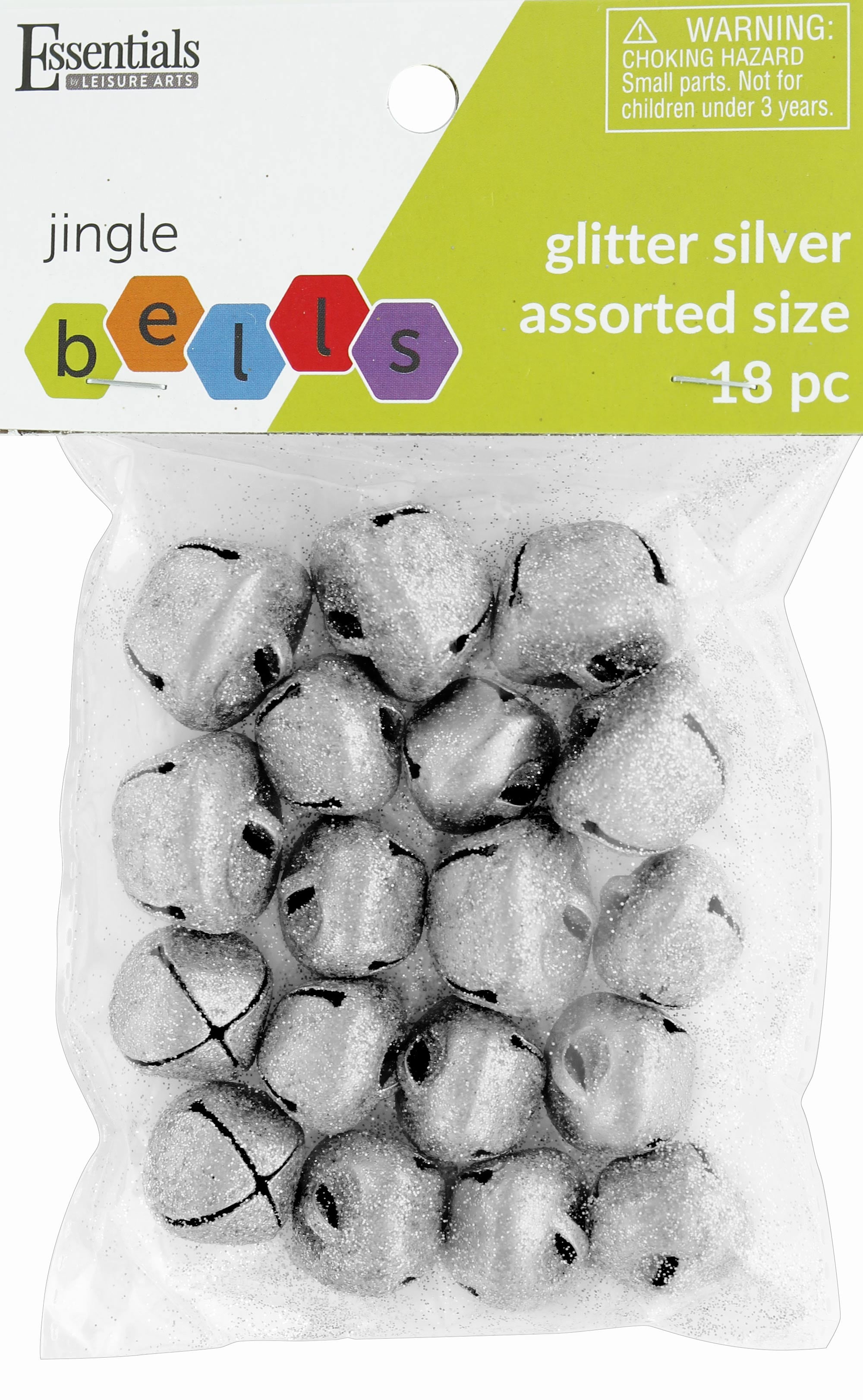 Essentials By Leisure Arts Arts Jingle Bells Glitter Astd Sizes Silver ...