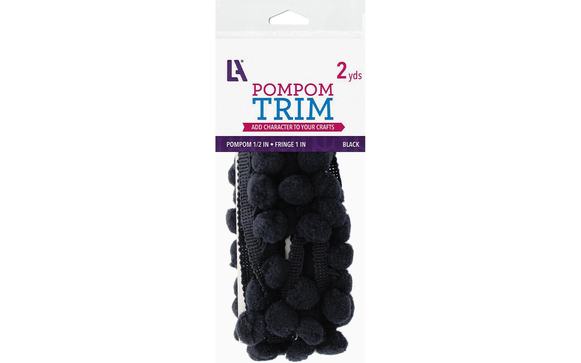 Essentials By Leisure Arts Pom Pom 1/2" Fringe - Balck - 1" 2 Yard Poms ...