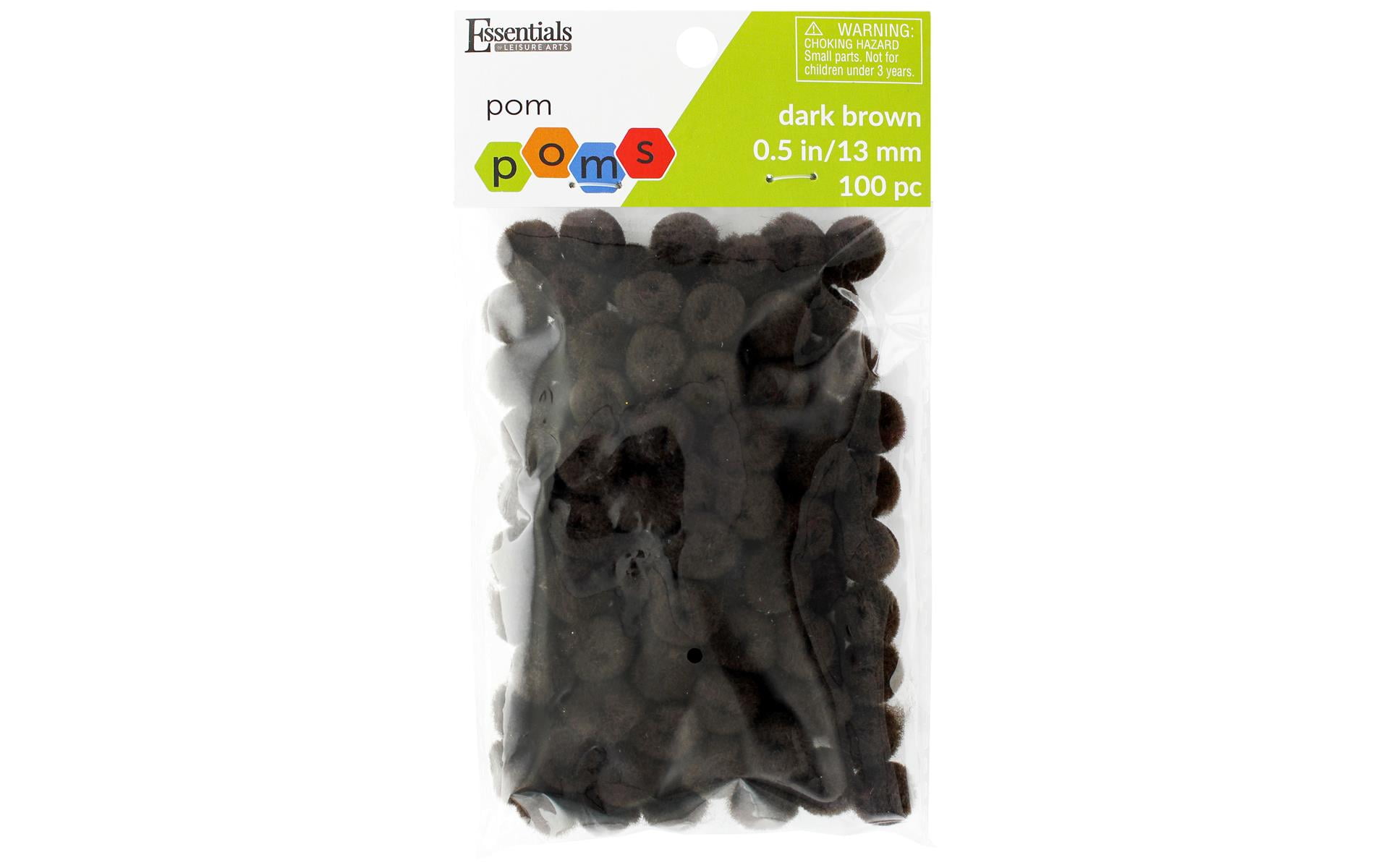 Essentials By Leisure Arts Pom Poms, Dark Brown, 1/2", 100 Pieces Per ...