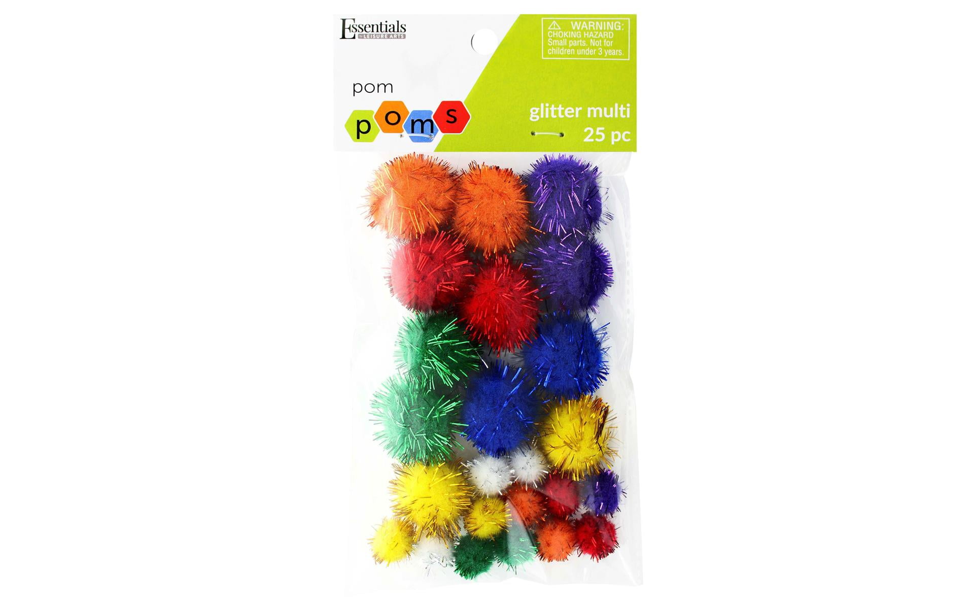 Essentials By Leisure Arts Pom Poms, Glitter Multi-Colored, Assorted ...