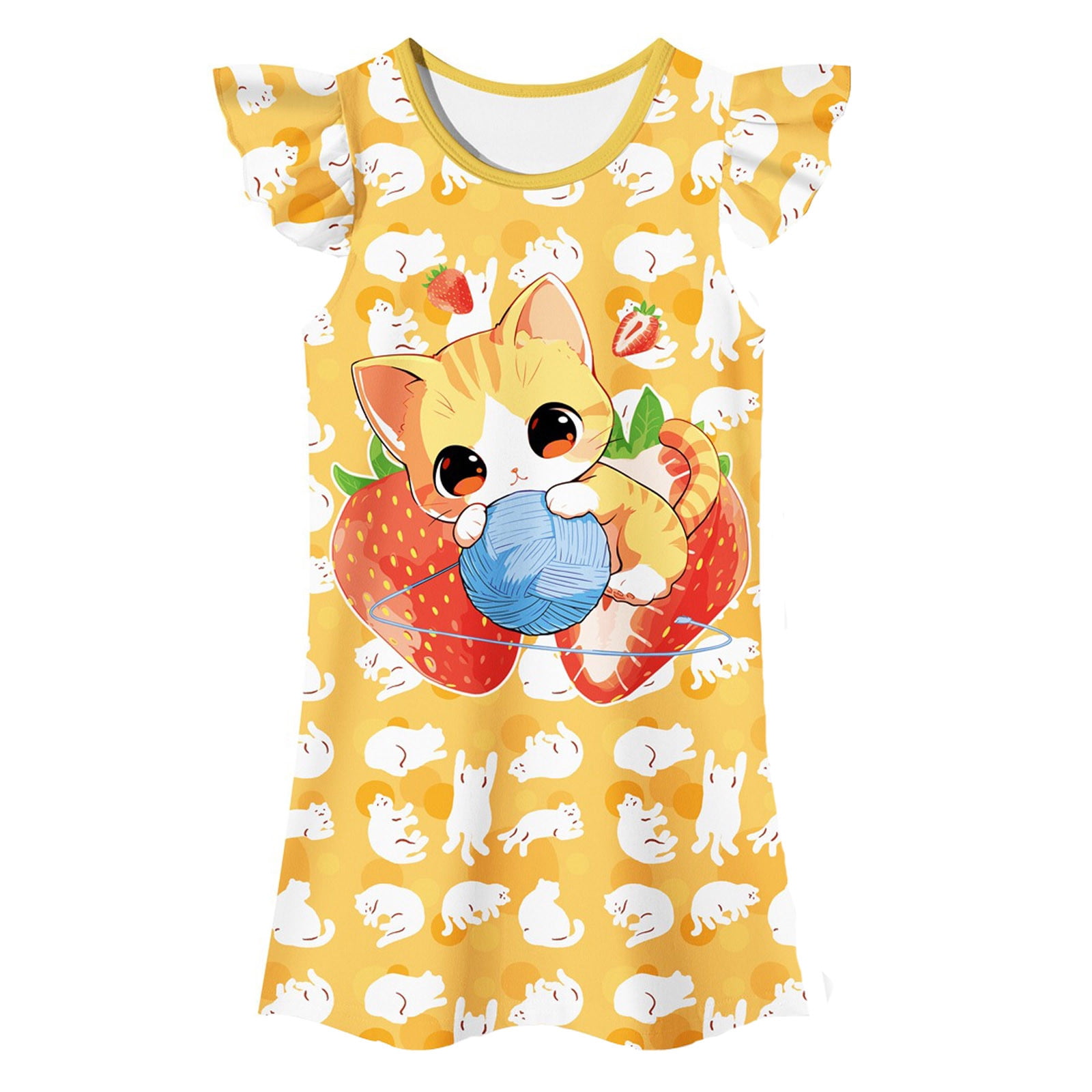 Essentials Girls Dresses 2026 Cartoon Animal Print Flying Sleeve Casual ...