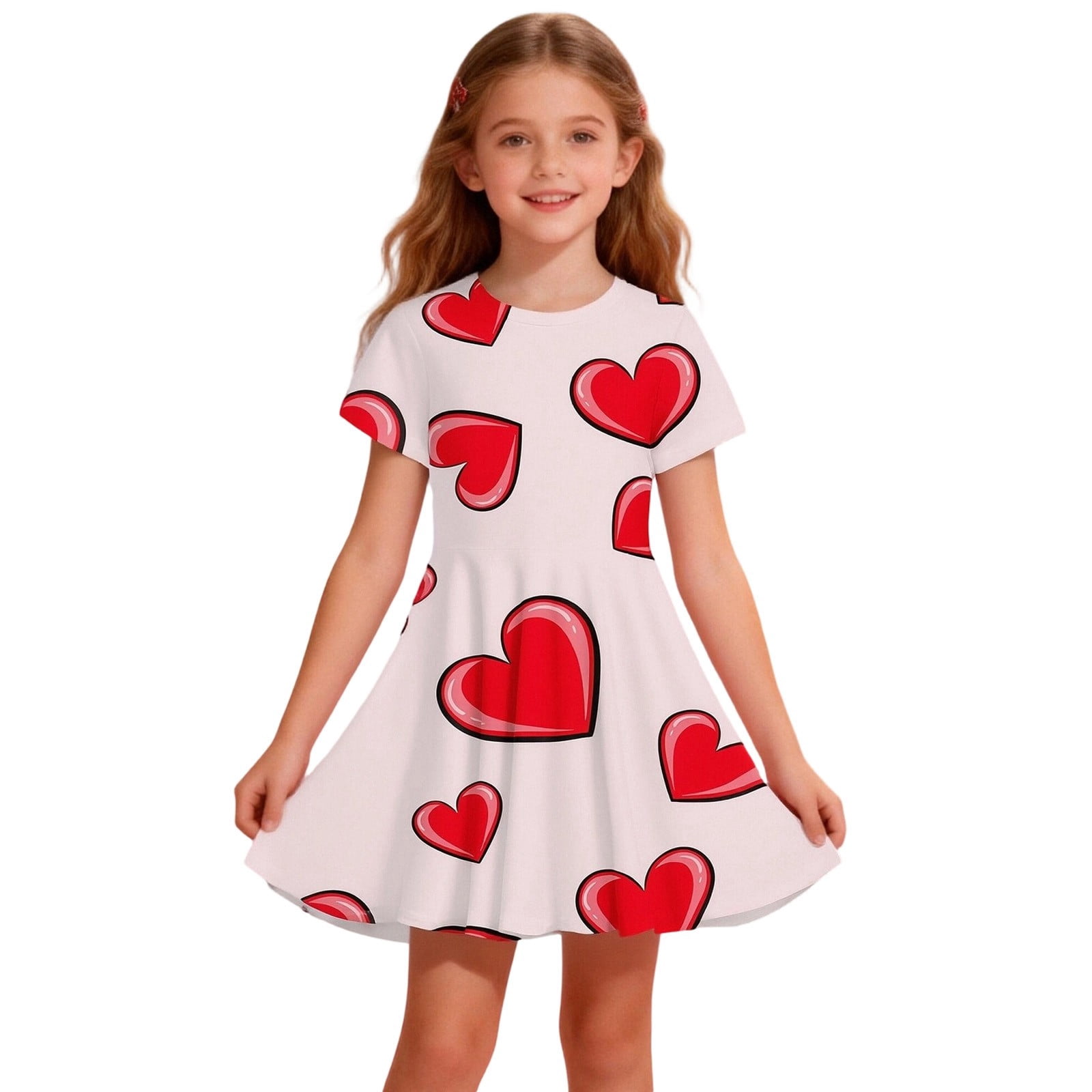 Essentials Girls Dresses 2026 Short Sleeve Heart Print Valentine Party ...