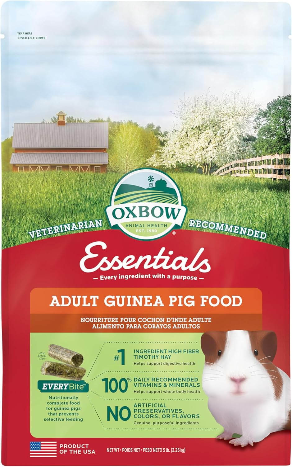 Essentials Guinea Pig Food, Adult Guinea Pig, Made with Oxbow Timothy ...