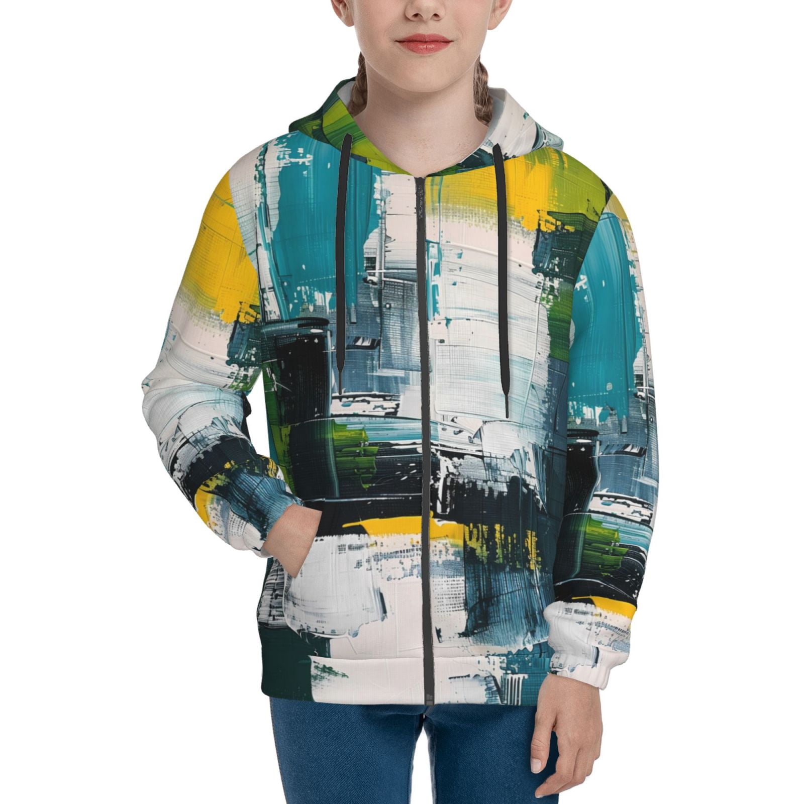 Essentials Hoodie Kids - Abstract Brushstrokes Green Blue Toddlers ...