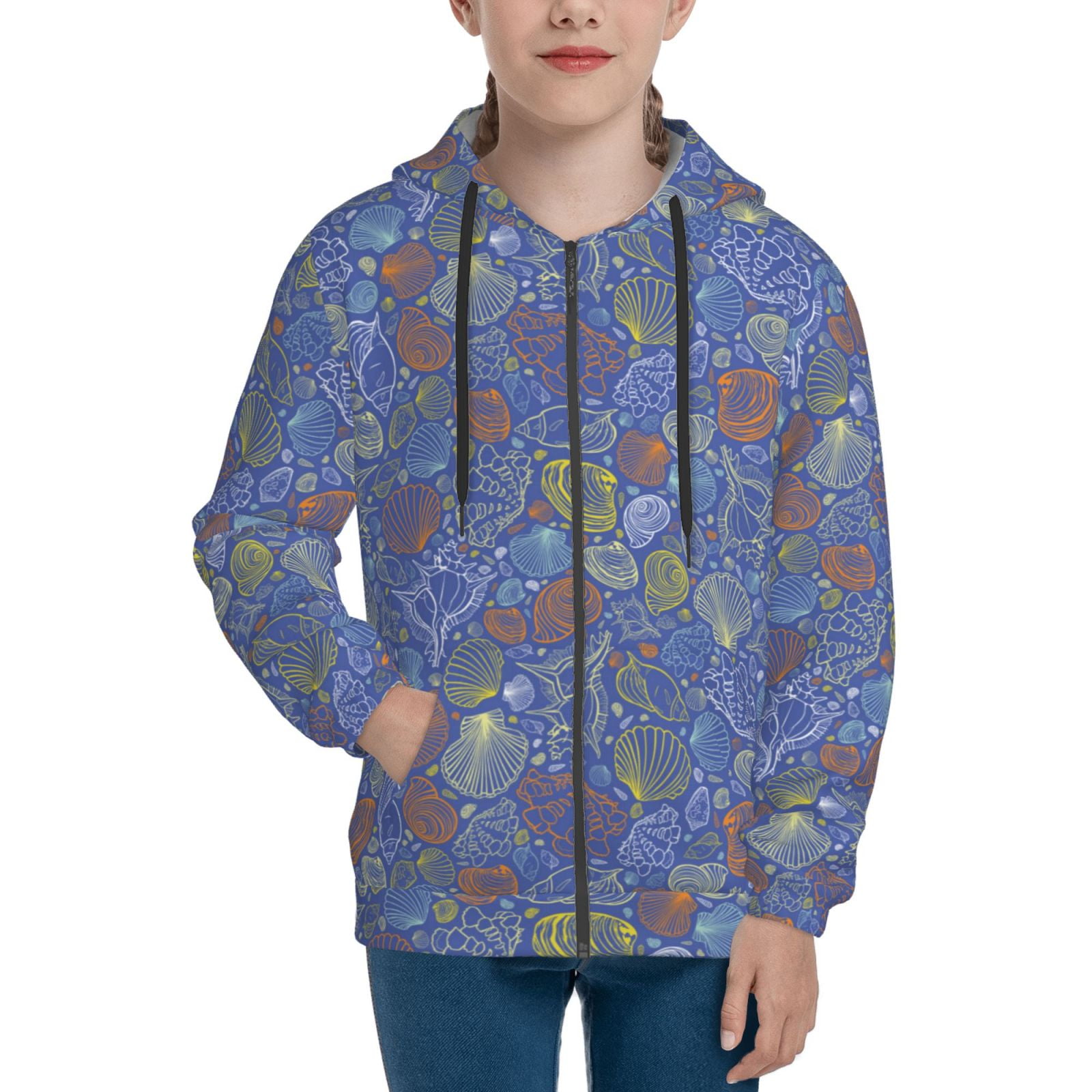 Essentials Hoodie Kids - colourful seashells Toddlers Girls Boys Zip Up ...