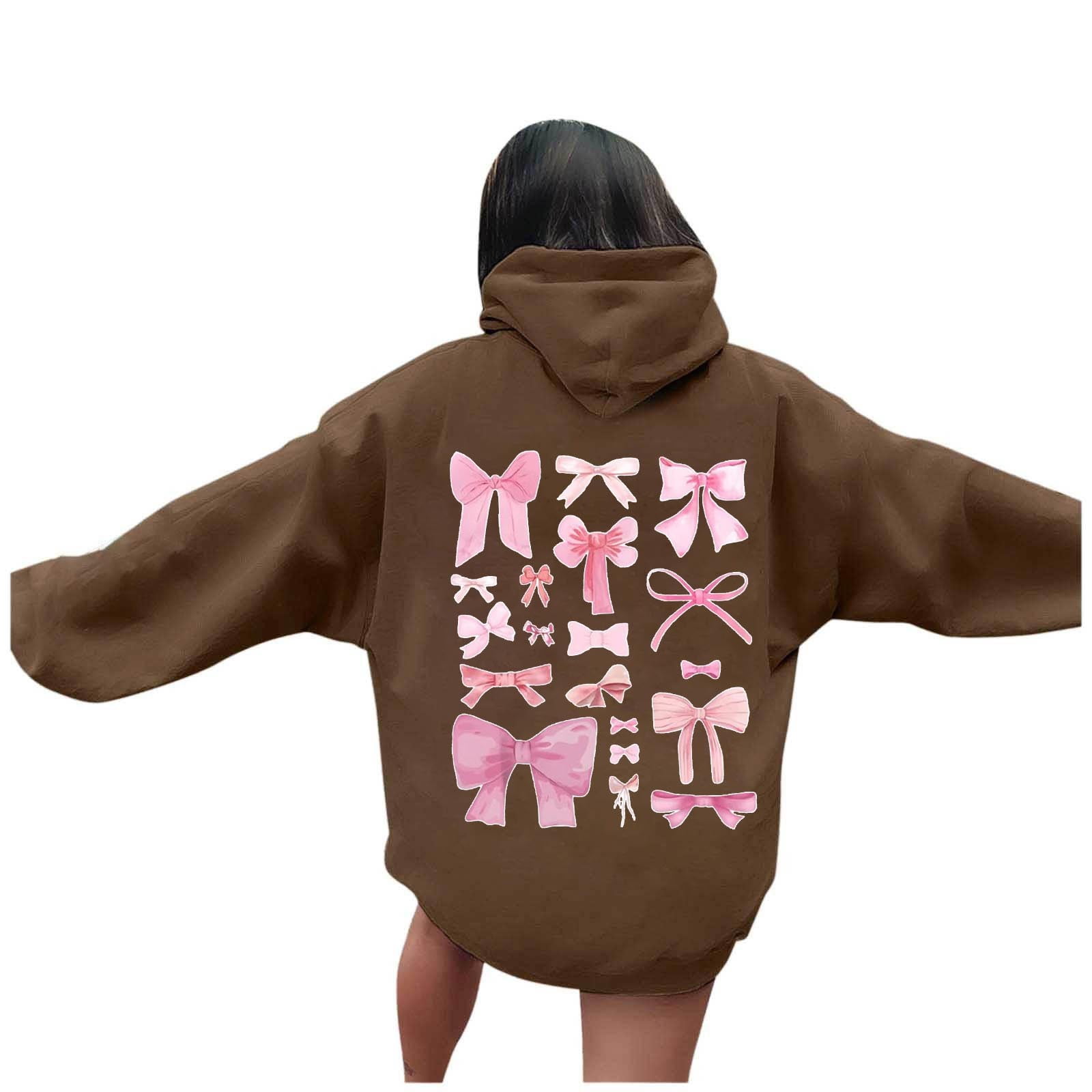Essentials Hoodie for Women Bow Print Long Sleeve Casual Graphic Preppy ...