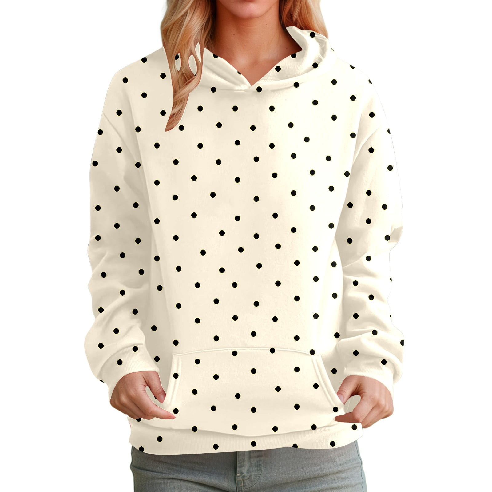 Essentials Hoodie for Women Cute Polka Dot Print Long Sleeve with ...